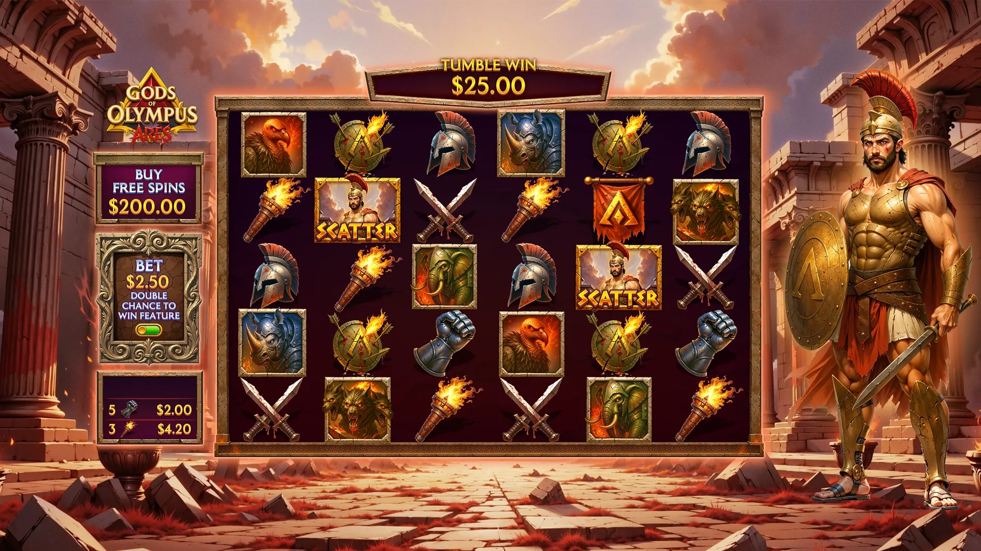 Play Gods of Olympus: Ares slot by Mount Olympus